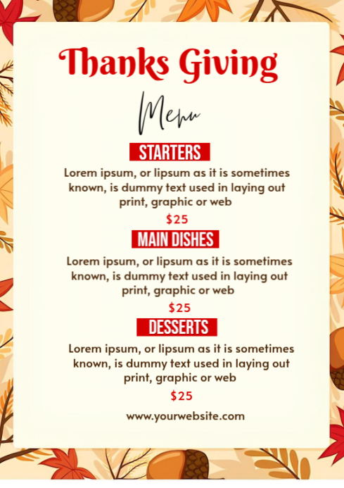 Plantilla de Thanksgiving Menu Card | PosterMyWall