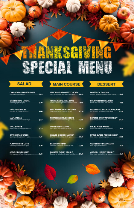 Thanksgiving menu Template | PosterMyWall