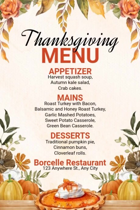 Thanksgiving Menu Template | PosterMyWall