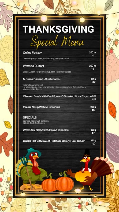 Thanksgiving Menu flyer Template | PosterMyWall
