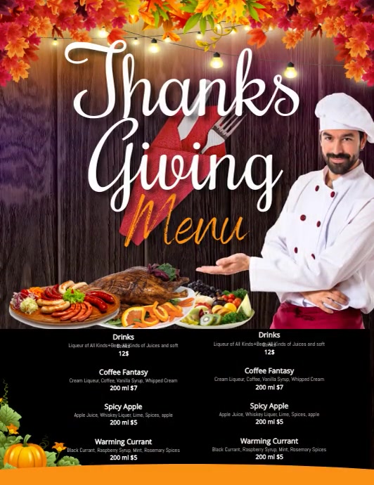 thanksgiving menu flyer Template | PosterMyWall