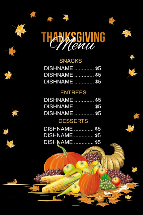 Thanksgiving menu poster Template | PosterMyWall