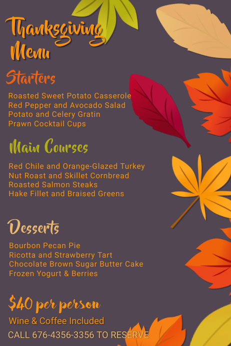 Thanksgiving Menu Template | PosterMyWall
