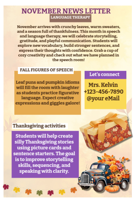 Thanksgiving Newsletter For Speech Therapy Template | PosterMyWall