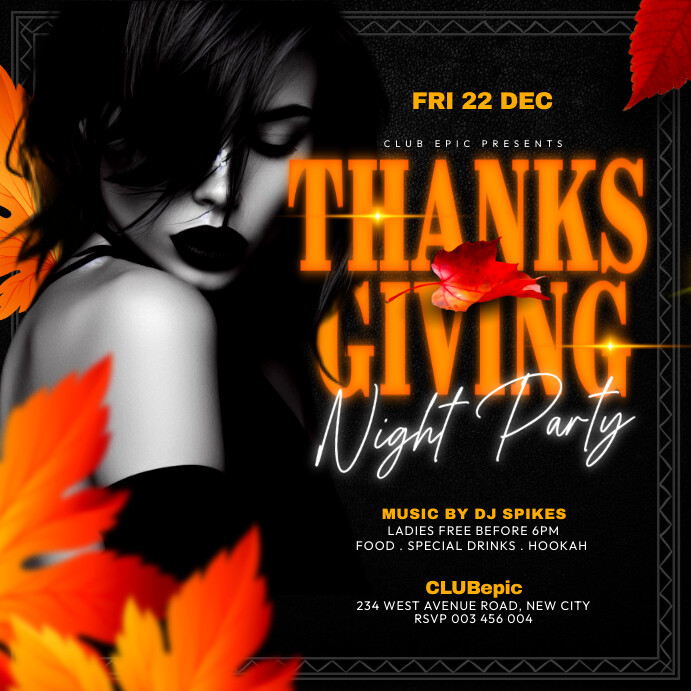 Thanksgiving night club party flyer template | PosterMyWall