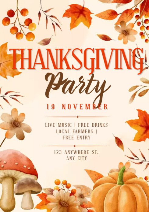 Thanksgiving Party A4 Template | PosterMyWall