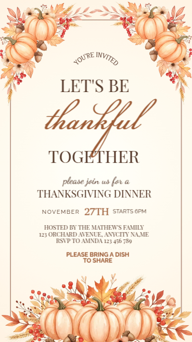 thanksgiving party invitation Template | PosterMyWall