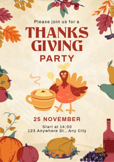 Thanksgiving Party Invitation Template | PosterMyWall
