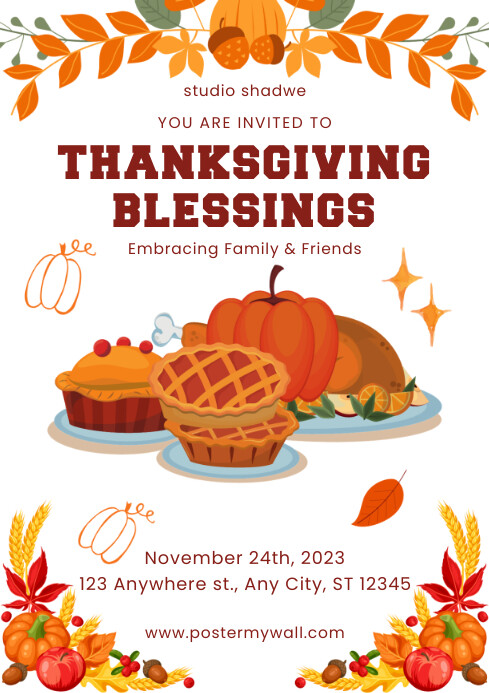 Thanksgiving Party Invitation Flyer Template | PosterMyWall