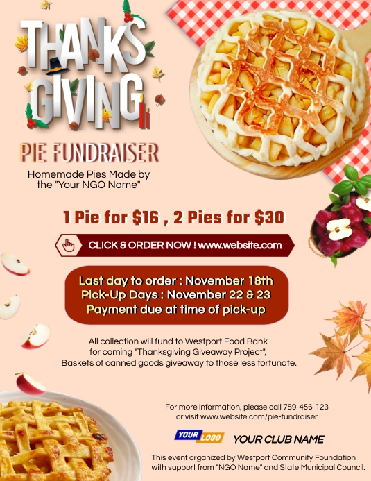 Thanksgiving Pie Fundraiser Flyer Design | PosterMyWall