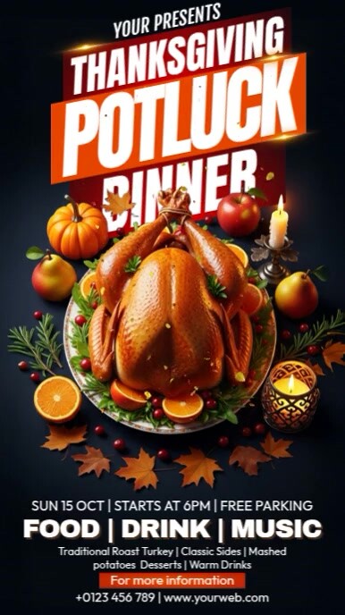 Plantilla de Thanksgiving Potluck Instagram Reel | PosterMyWall