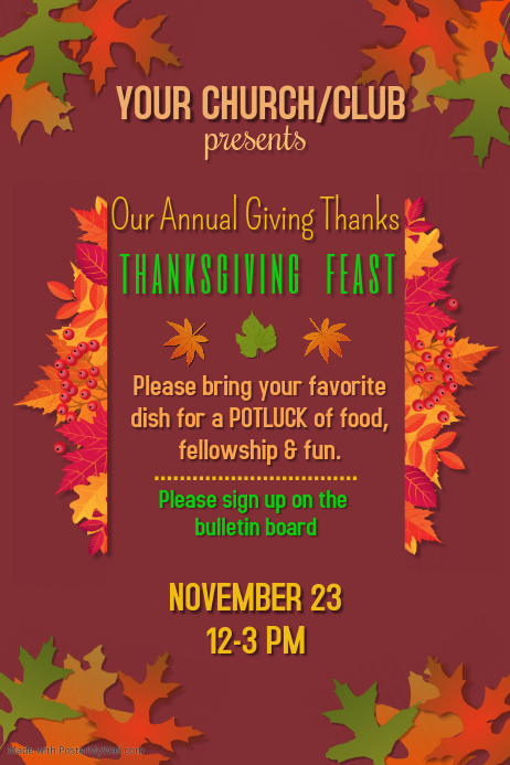 Thanksgiving Potluck Poster Template | PosterMyWall