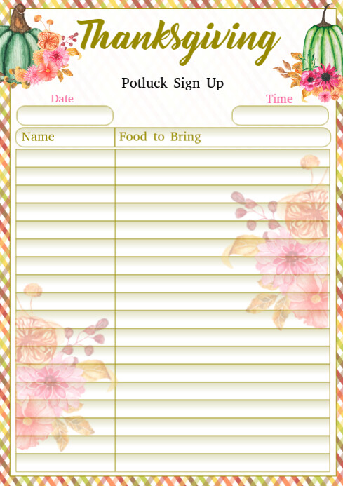 Copy of Thanksgiving Potluck Sign up | PosterMyWall