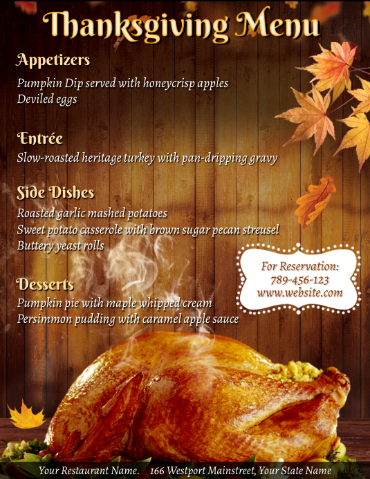 Plantilla de Thanksgiving Restaurant Menu Template | PosterMyWall