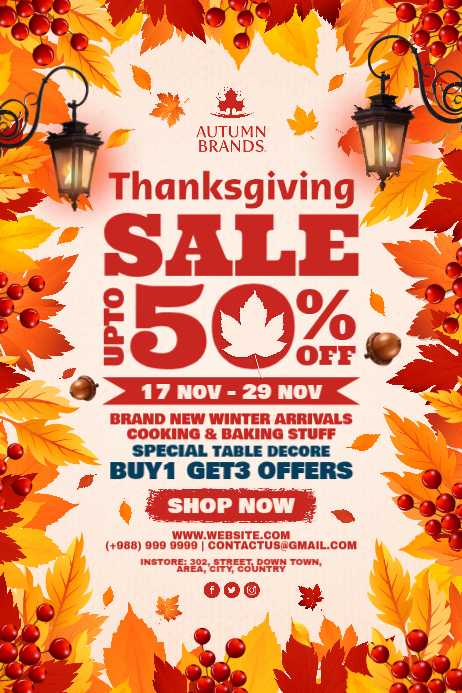 Thanksgiving Sale Banner Template | PosterMyWall