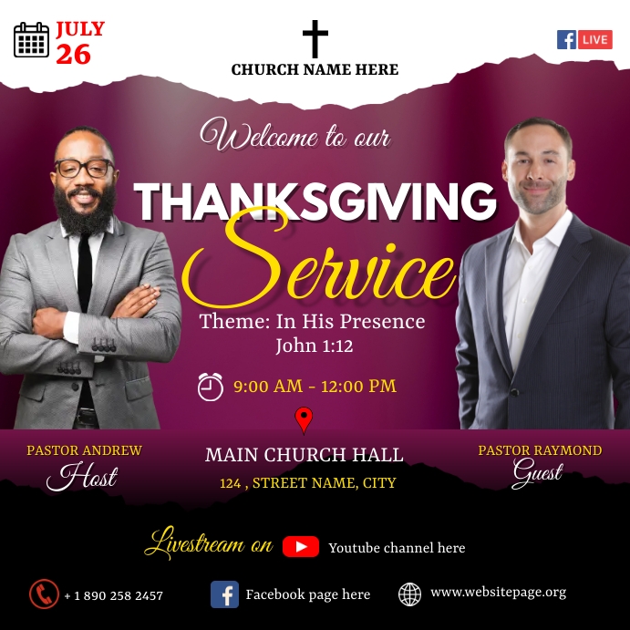 Thanksgiving service poster Template | PosterMyWall