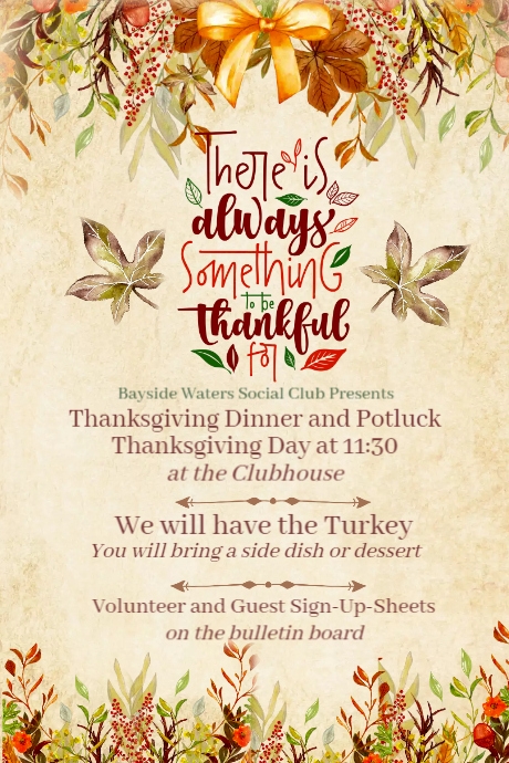 Thanksgiving Social Club Invitation Template | PosterMyWall