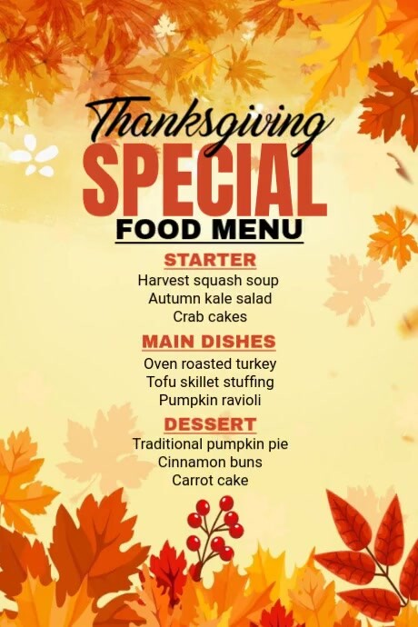 Thanksgiving Special Food Menu Modelo | PosterMyWall