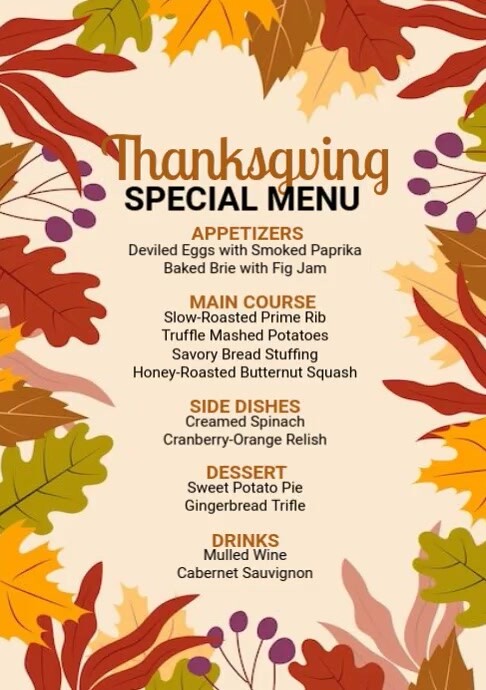 Thanksgiving Special Menu Template | PosterMyWall