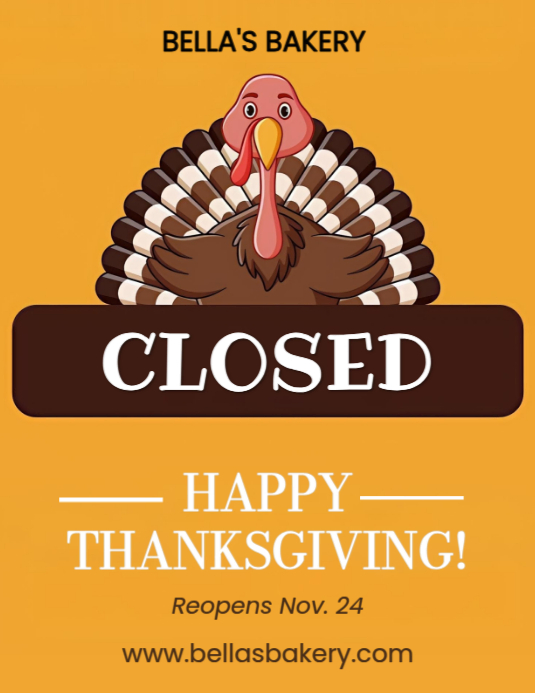 Thanksgiving Store Closed Sign – Happy Holiday Notice with Turkey ...