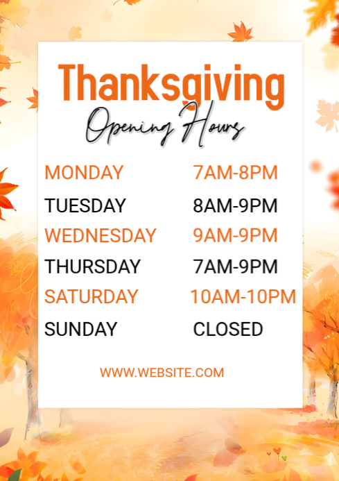 Thanksgiving Store Hours Sign Template | PosterMyWall