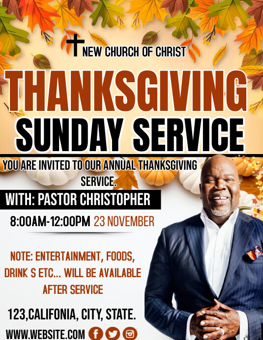 Thanksgiving Sunday service design template | PosterMyWall