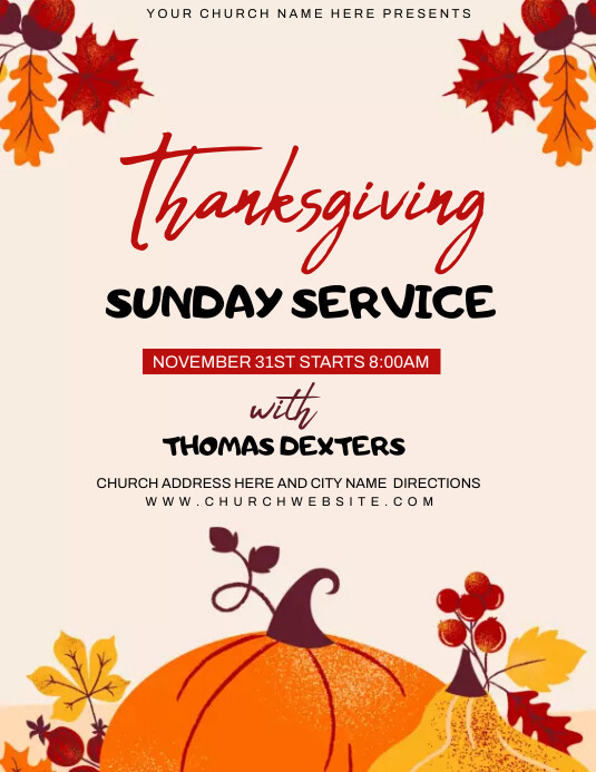thanksgiving sunday service Template | PosterMyWall