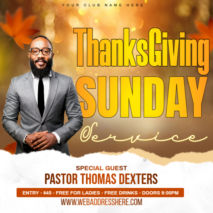 ThanksGiving Sunday service poster Template | PosterMyWall