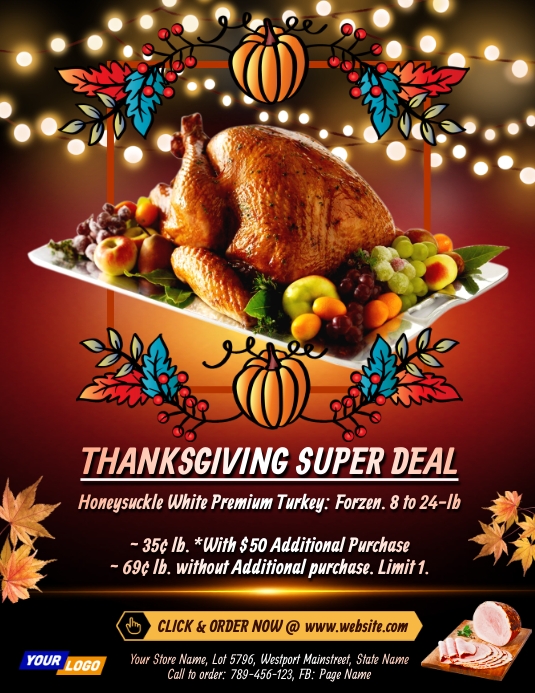 Thanksgiving Turkey & Ham Sale Flyer Template | PosterMyWall