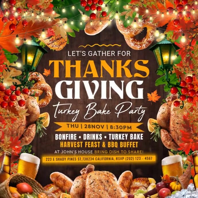 Thanksgiving Turkey Bake Party Post Template | PosterMyWall