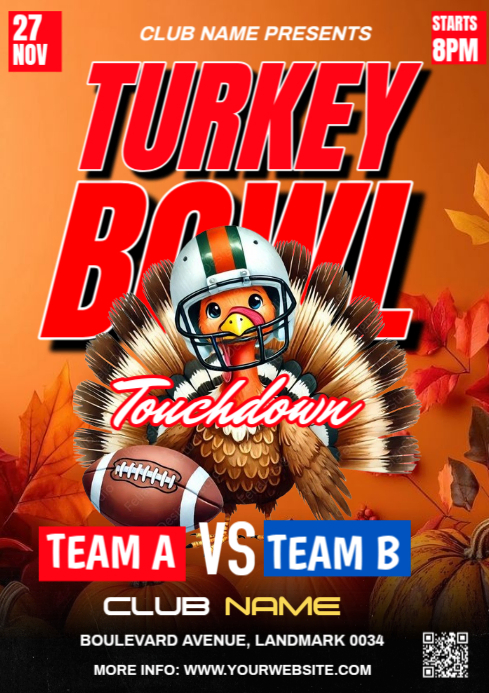 Thanksgiving turkey bowl Template | PosterMyWall