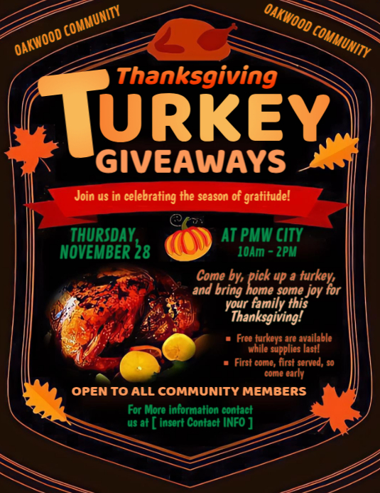 Thanksgiving Turkey Giveaway Flyer Template – Community Event Promotion ...
