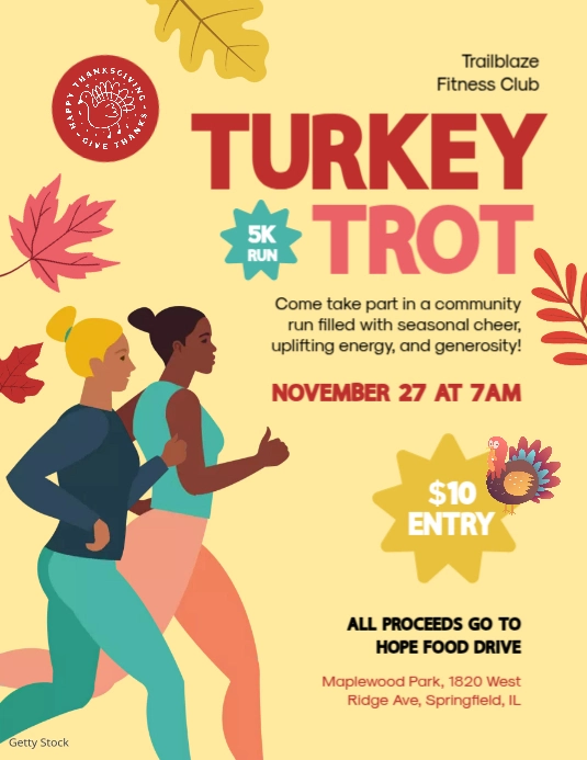 Thanksgiving Turkey Trot Flyer Template | PosterMyWall