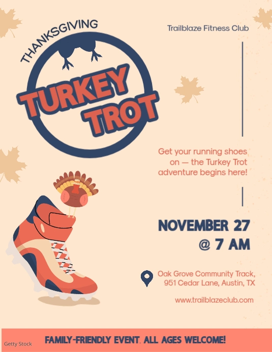 Thanksgiving Turkey Trot Flyer Template | PosterMyWall