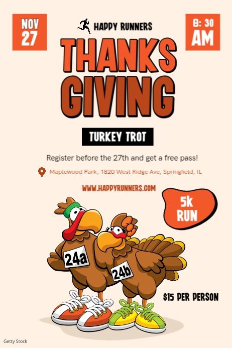 Thanksgiving Turkey Trot Flyer Template | PosterMyWall