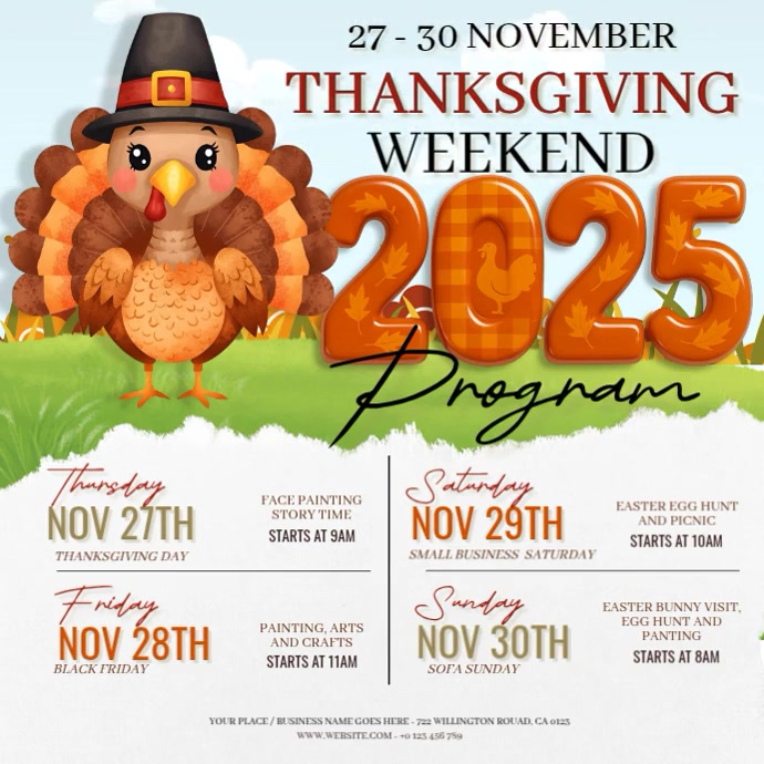 thanksgiving weekend schedule ad design template | PosterMyWall