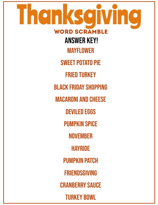 Thanksgiving Word Scramble Answer Key Template PosterMyWall Thanksgiving Word Scramble Answer Key Template PosterMyWall