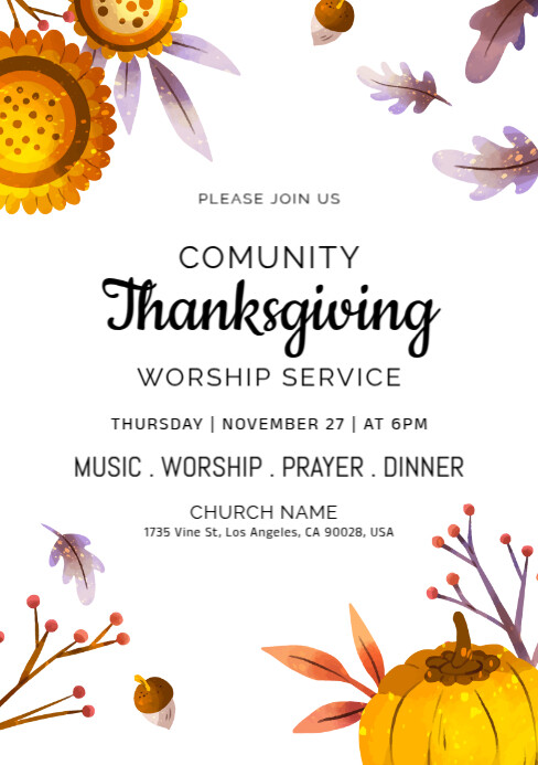 thanksgiving worship service Template | PosterMyWall