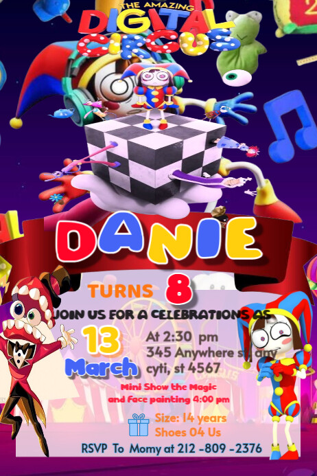 Plantilla de The amazing Digital Circus invitation Brithday party ...
