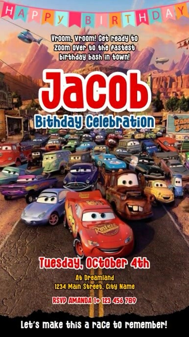The Cars-Birthday Invitation Template | PosterMyWall