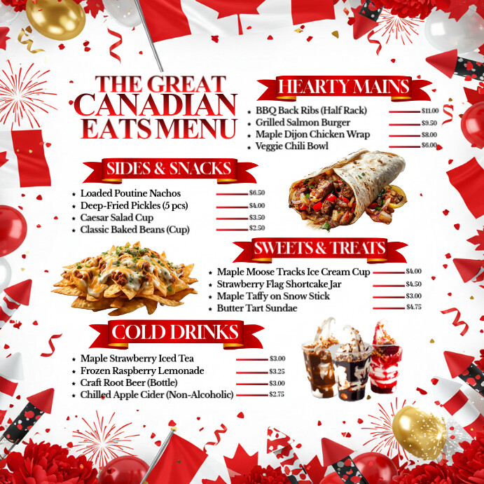 Plantilla de The Great Canadian Eats Menu: Canada Day | PosterMyWall