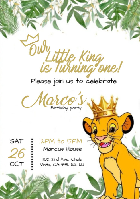 The Lion king invitation simba Template | PosterMyWall
