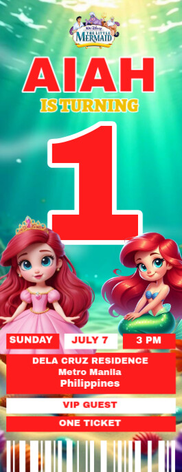the little mermaid Birthday Party Ticket Templat | PosterMyWall