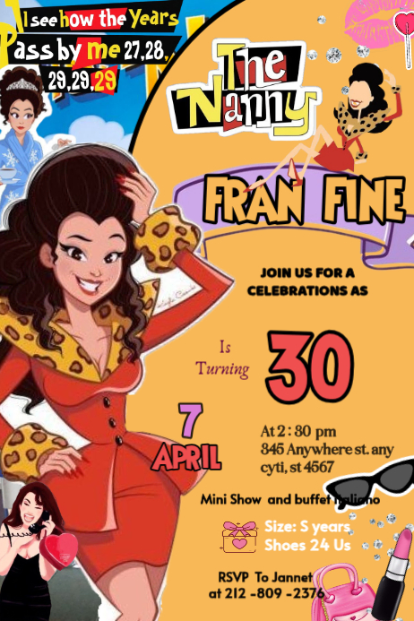 The Nanny fram fine invitation Brithday party 30 years Template ...