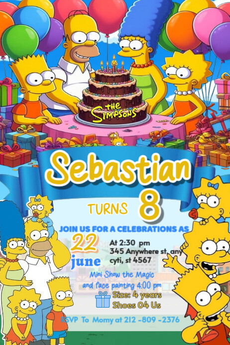Modèle The Simpsons invitation happy Brithday party celebration temple ...