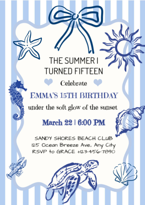 The Summer I Turned Pretty Birthday Invitation Template | PosterMyWall