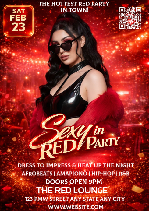 The Valentine's red night party Flyer Template | PosterMyWall
