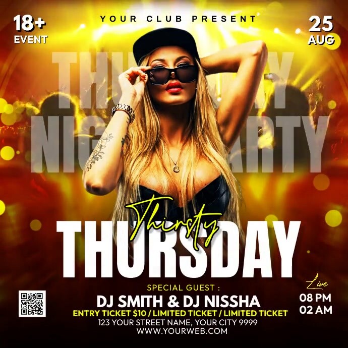 Plantilla de THIRSTY THURSDAY NIGHT PARTY FLYER TEMPLATE | PosterMyWall