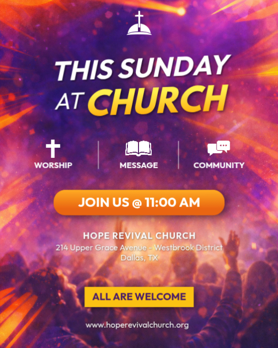 Plantilla de This Sunday at Church Flyer Worship Service Invitation ...