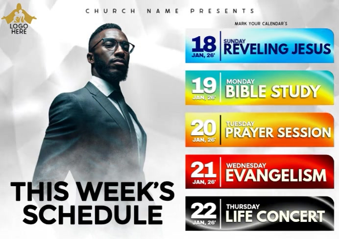 This Week’s Church Event Schedule Template | PosterMyWall